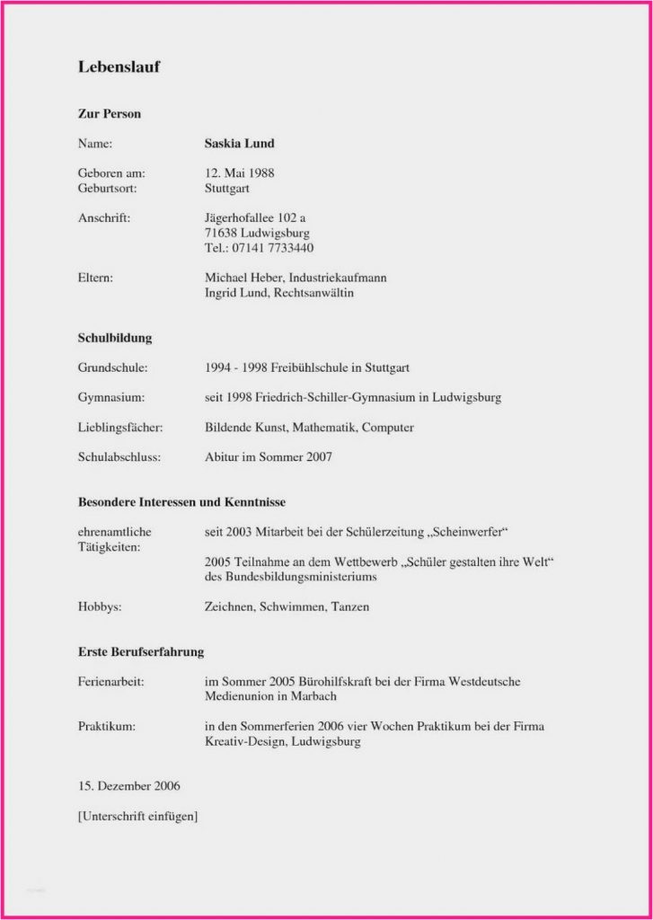 Datum Ort Unterschrift Lebenslauf Englisch Lebenslauf Datum