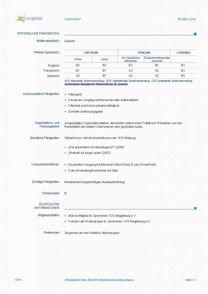 Lebenslauf Europass Deutsch Muster Europass – lebenslauf