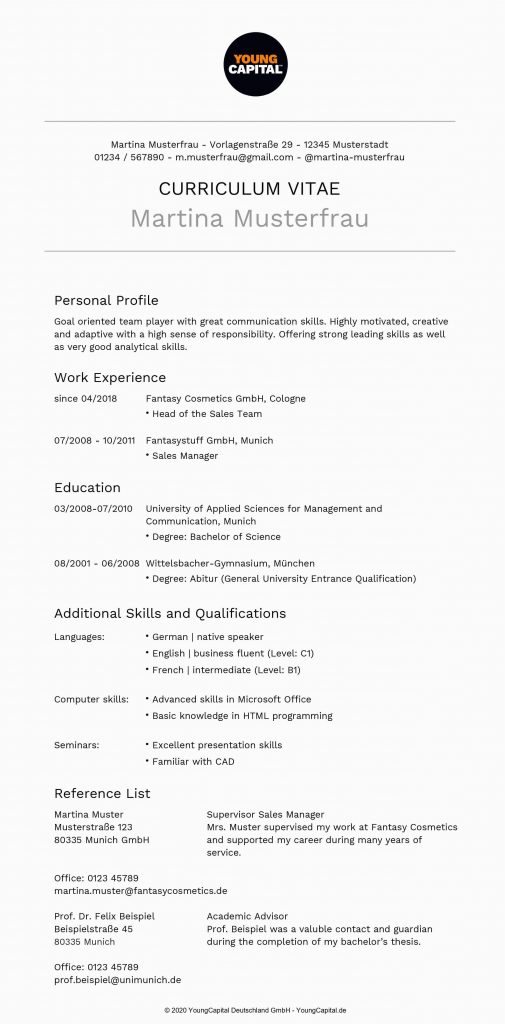 Lebenslauf Im Anhang Englisch Bewerbung Auf Englisch | lebenslauf