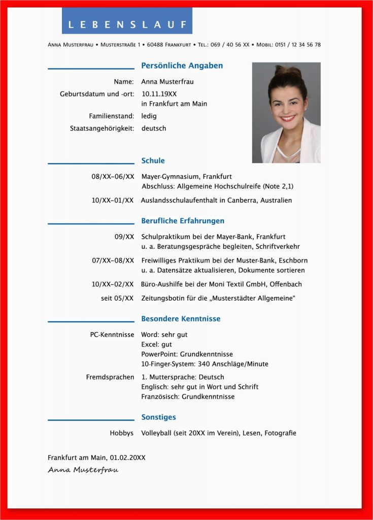 Europass Lebenslauf Deutsch Word Tabellarischer Lebenslauf Muster | lebenslauf