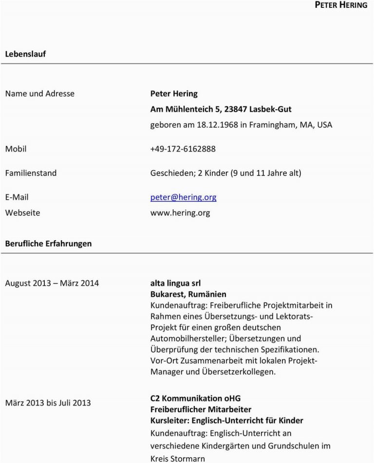 Lebenslauf Deutsch Englisch Übersetzung Peter Hering Curriculum Vitae ...