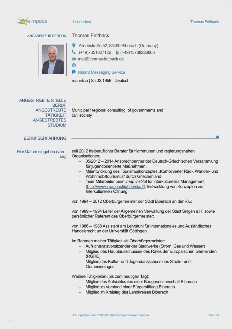 Europass Lebenslauf Deutsch Muster Europass Lebenslauf Deutsch Line – lebenslauf